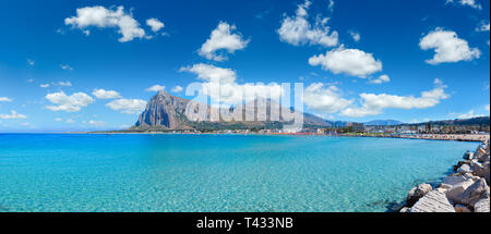 Panorama view of the Capo San Vito lighthouse with Monte Monaco behind ...