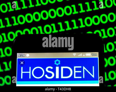 In this photo illustration a Hosiden logo seen displayed on a smart ...