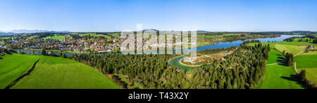Aerial view to Lechbruck and the Lech lake Stock Photo - Alamy