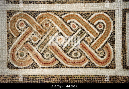 Picture of a geometric Roman mosaics design depicting lions hunting ...