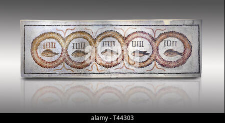 Pictures of a geometric Roman doorstep mosaics depicting five fishes ...