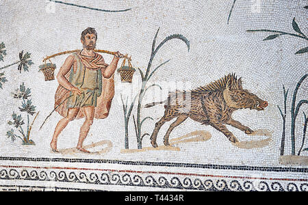 Roman mosaic panel of the Triumph of Neptune and the mytrhical legend ...
