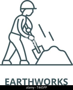 Earthworks line icon concept. Earthworks flat vector symbol, sign ...