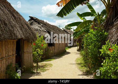 Houses in an indigenous village inhabited by the Wiwa Indian tribe in ...
