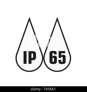 IP65 protection certificate standard icon. Water and dust or solids ...