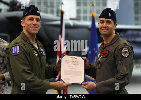 Lt. Col Morgan P. Lohse, outgoing 494th Fighter Squadron commander ...