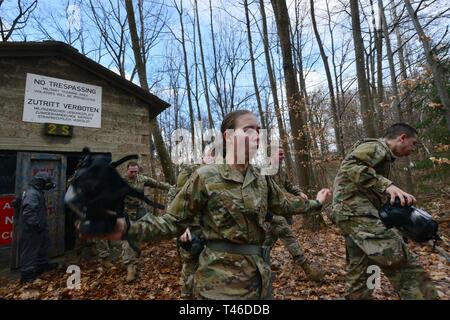 Soldiers exit a CS gas chamber, Jan. 9, during quarterly Chemical ...