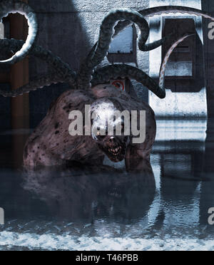 Monster creature in abandoned sewer,3d rendering Stock Photo - Alamy