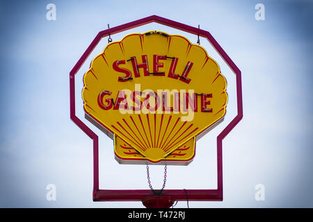 WAWPECONG, IN - APRIL 13, 2019: A vintage Shell Gasoline sign on an ...