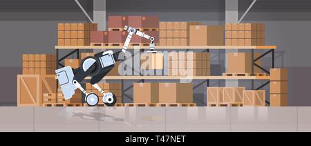 robotic worker loading cardboard boxes hi-tech smart factory warehouse ...