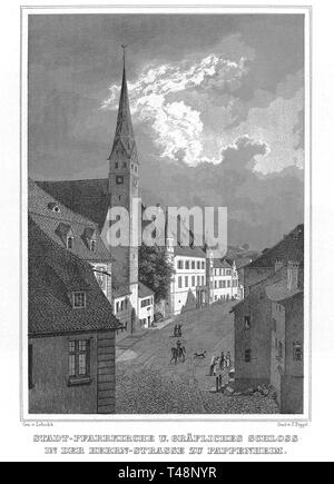 Castle, Pappenheim, drawing by Lebschee, steel engraving by J. Poppel ...