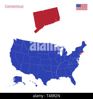 Connecticut red highlighted in map of the United States of America ...