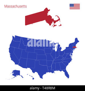Massachusetts red highlighted in map of the United States of America ...