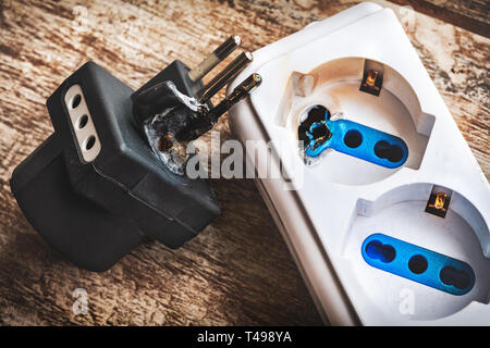 power strip electrocution burnt danger vintage background Stock Photo ...