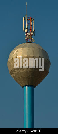 Top of Water tower with communication antennas. Old water tower with 4G ...