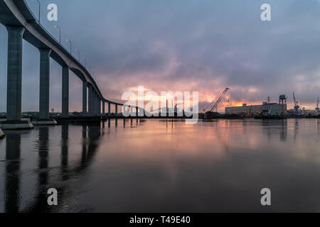 The massive Jordan Bridge over the Elizabeth River in Virginia ...