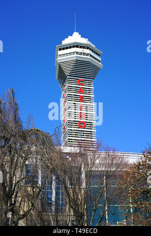NIAGARA FALLS, CANADA -27 MAR 2019- View of the Casino tower ...
