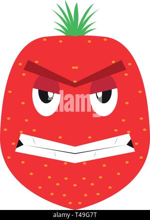 Angry face strawberry cartoon character vector illustration Stock ...