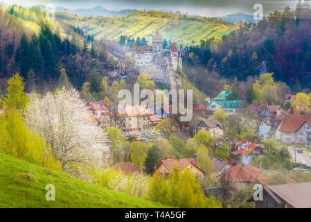Rural landscape Bran in spring season, Transylvania landmark, Romania ...