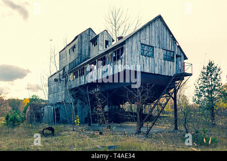 Abandoned grain elevator in kolkhoz near Zymovyshche village in ...
