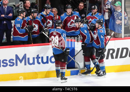 Colorado Avalanche defenseman Cale Makar (8) and teammates Zakhar ...