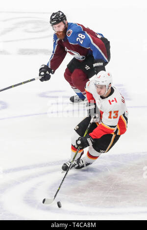 Calgary Flames left wing Johnny Gaudreau (13) waits for a face-off ...