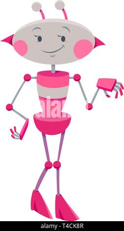 A cartoon illustration of a female pink robot looking sad Stock Vector ...
