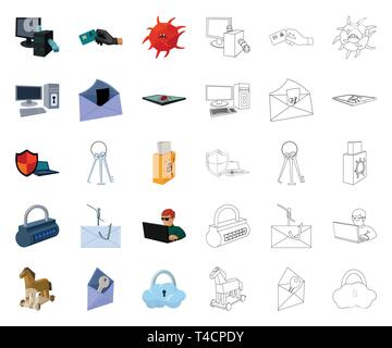 Hacker and hacking cartoon icons in set collection for design. Hacker and equipment vector ...