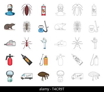 Pest, poison, personnel and equipment outline icons in set collection ...