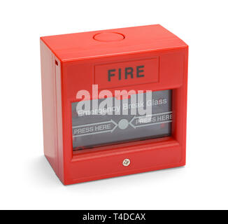 Red fire alarm panel box is on the wall, to smash glass and press ...