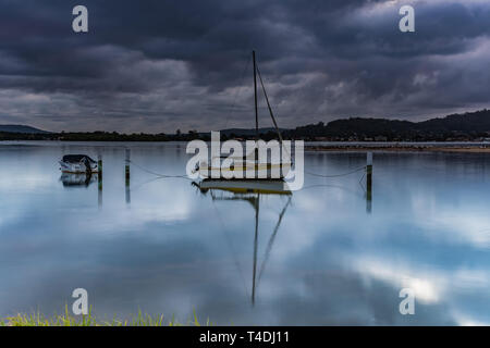 Sunrise, clouds and boat reflections on Brisbane Water at Koolewong and ...