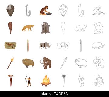 Stone age fish in arrow icon. Flat illustration of stone age fish in ...