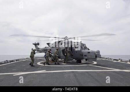 A Wildcat helicopter aboard the Royal Navy aircraft carrier HMS Prince ...