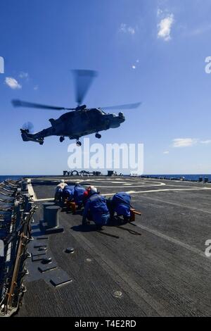 A Wildcat helicopter aboard the Royal Navy aircraft carrier HMS Prince ...