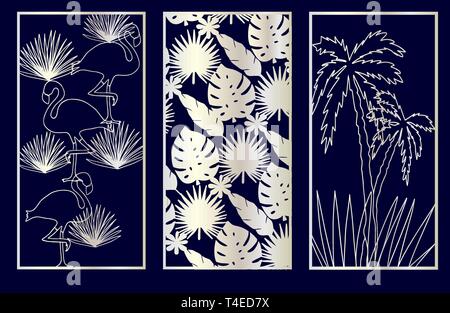 Cnc pattern with palm leaf decor. Decorative panel, screen,wall. Vector ...