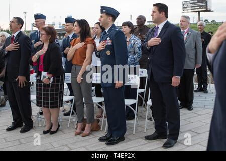 Col. Jason Janaros, 37th Training Wing, commander, speaks with Tim Woliver, Lt Col USAF Ret ...
