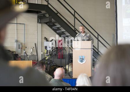 Col. David Smith, commander of the 158th Fighter Wing, speaks to a ...