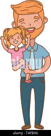 man carrying a child avatar cartoon character park landscape vector ...
