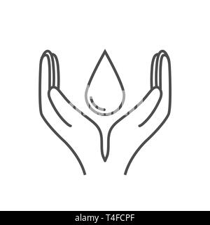 Save water sign. Hand holds water drop icon. Vector illustration, flat ...