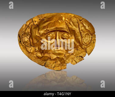 Gold death-mask, known as the ‘mask of Agamemnon’. Mycenae, as seen ...