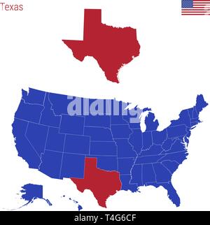 Texas red highlighted in map of the United States of America Stock ...