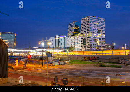 NS Headquarters, Utrecht Centraal Station with a moving train, the city ...