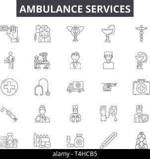 ambulance services icons, signs, outline symbols, concept linear illustration line collection ...