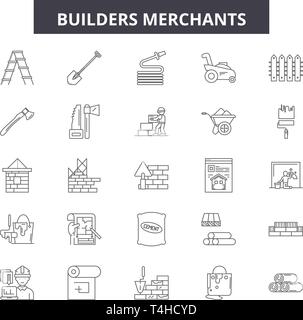 Builders merchants line vector icons and signs. construction, stack ...