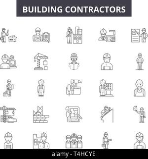 Construction contractors line icons collection. Building, Renovation ...