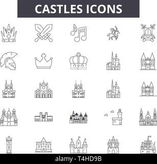 Castles line vector icons and signs. architecture, building, old ...