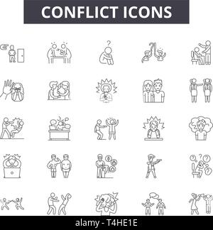Conflict line icons, signs, vector set, outline illustration concept ...