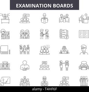 Examination boards line vector icons and signs. Evaluations ...