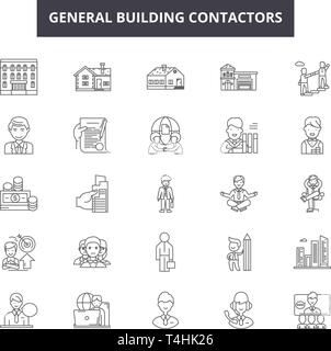 General contractors line icons, signs set, vector. General contractors ...