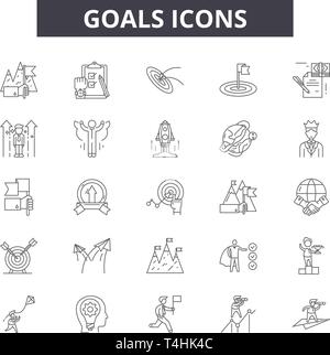 Goals line icons signs set. Design collection of Aim, Purpose, Target ...